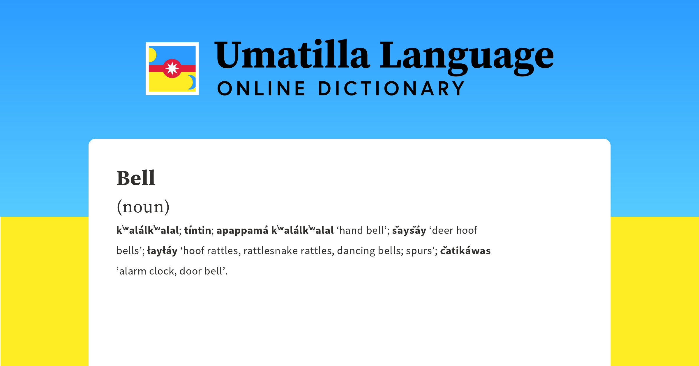 Bell – Umatilla Language Online Dictionary