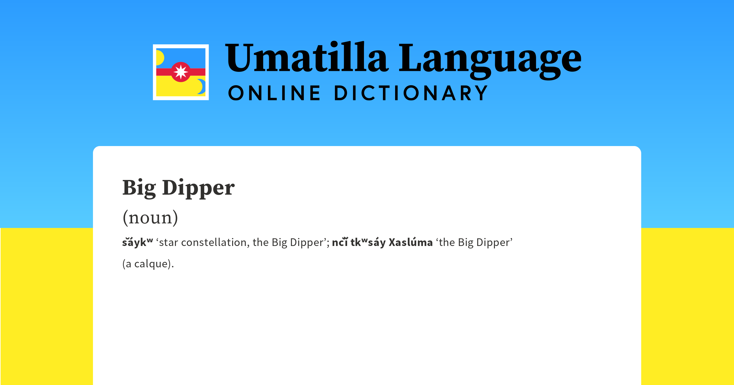 Big Dipper – Umatilla Language Online Dictionary