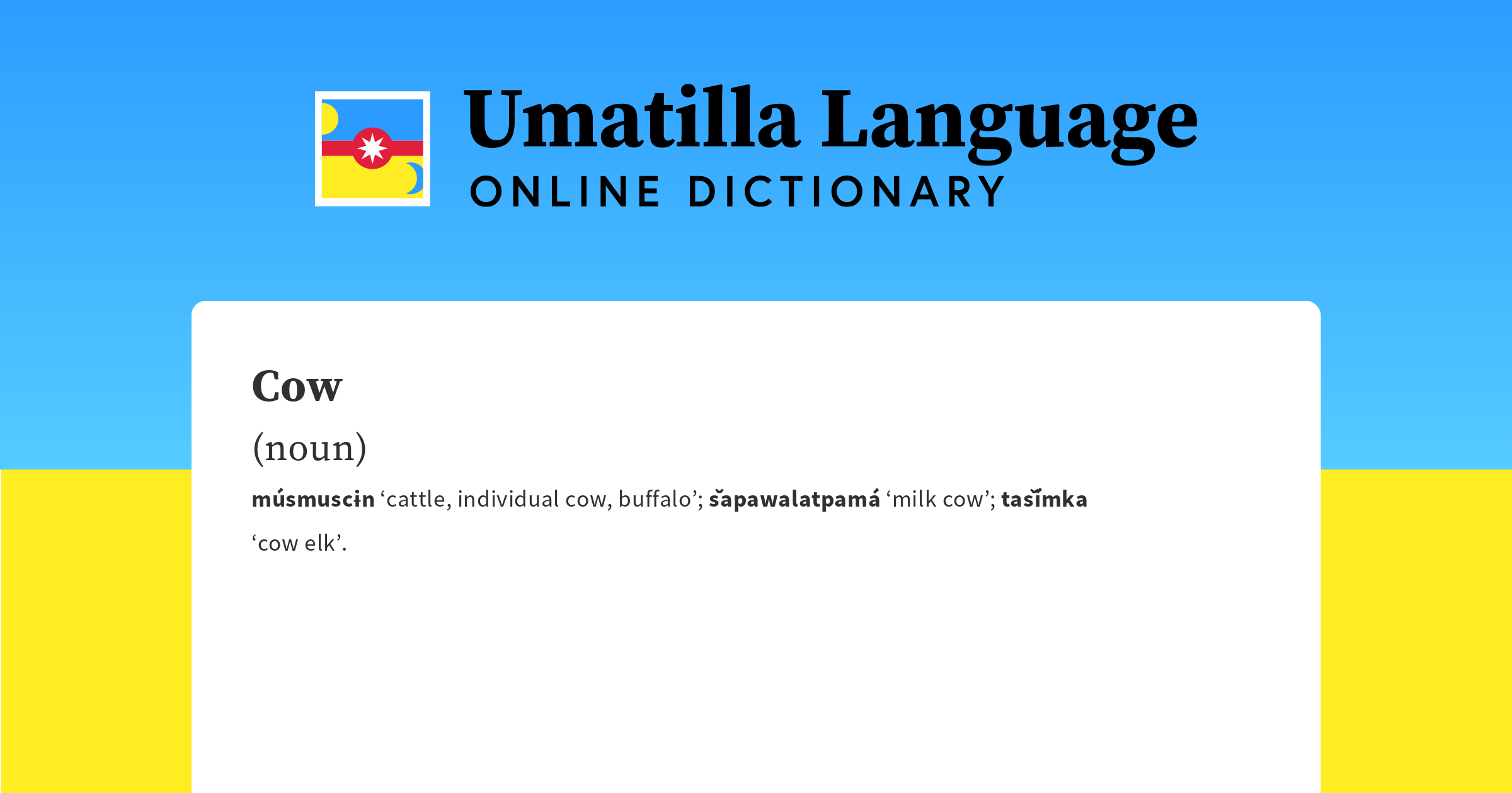 Cow – Umatilla Language Online Dictionary