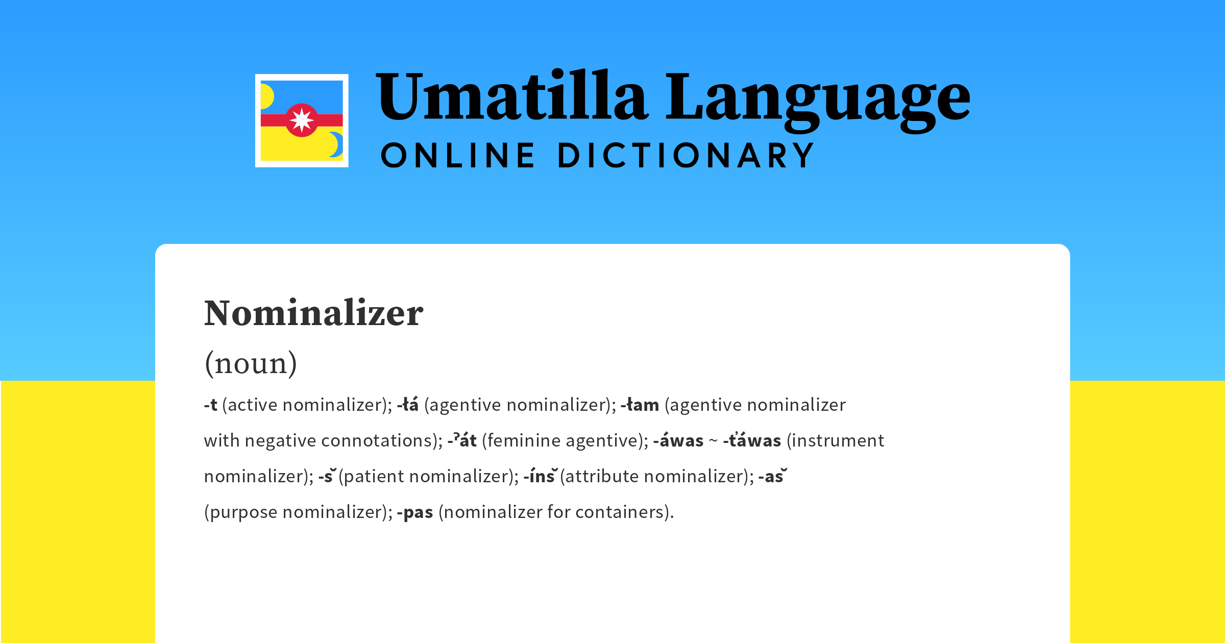 Nominalizer – Umatilla Language Online Dictionary
