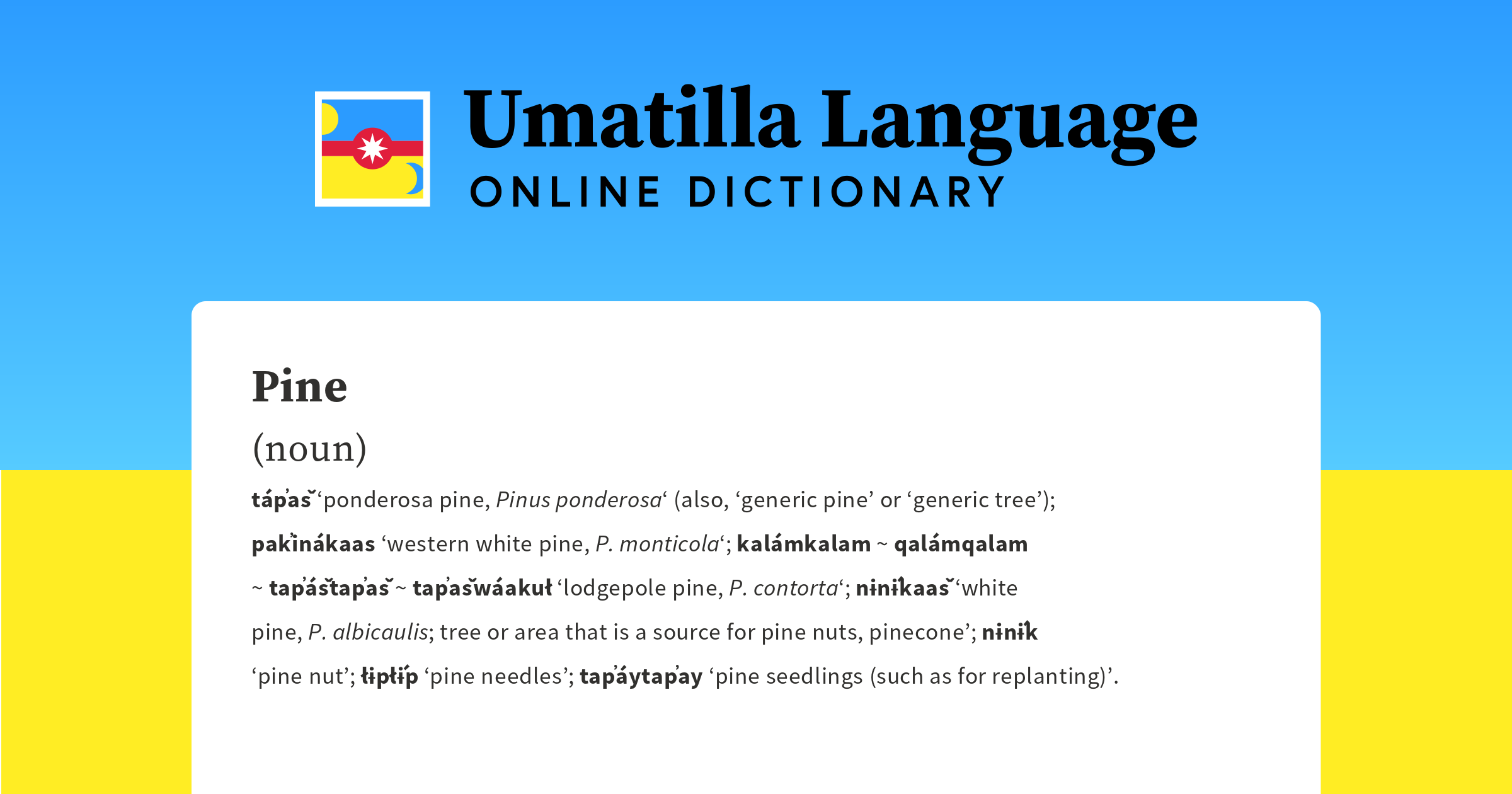 Pine – Umatilla Language Online Dictionary