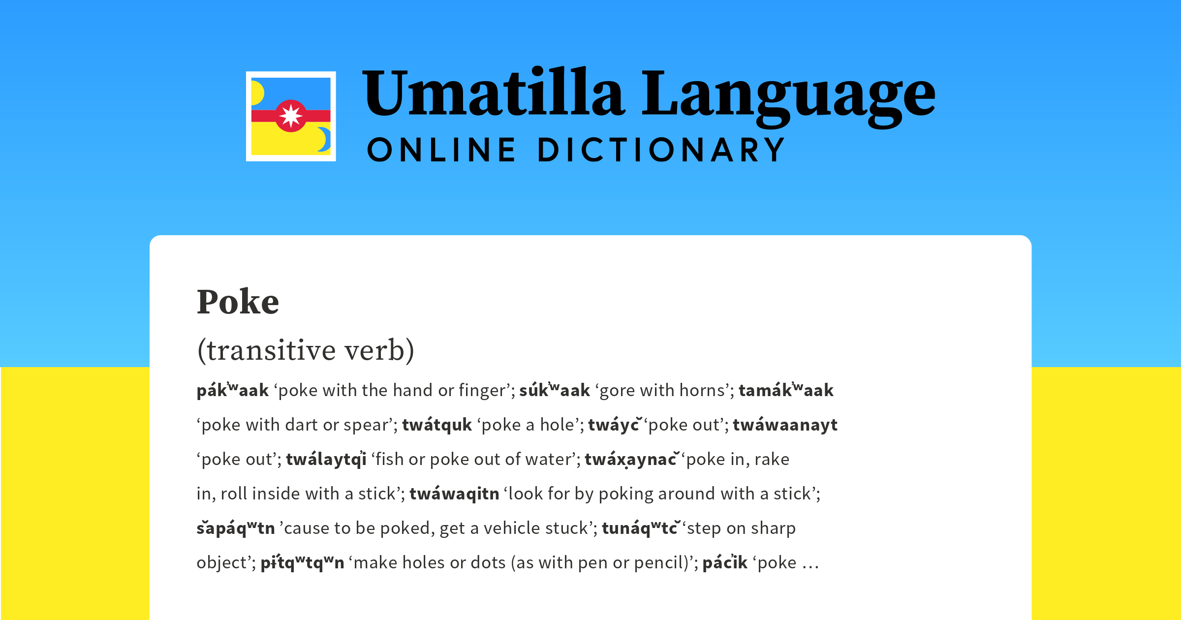 Poke – Umatilla Language Online Dictionary