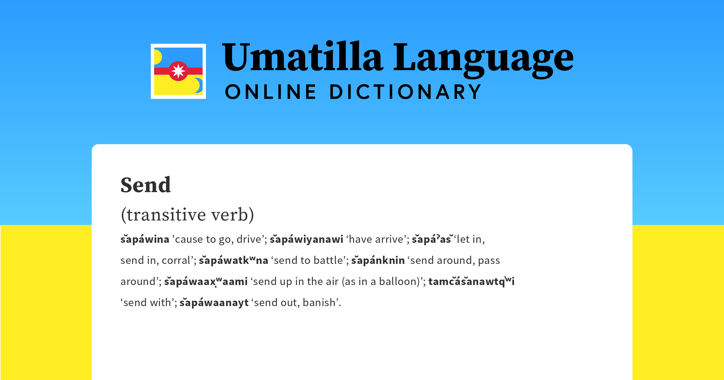 Send – Umatilla Language Online Dictionary