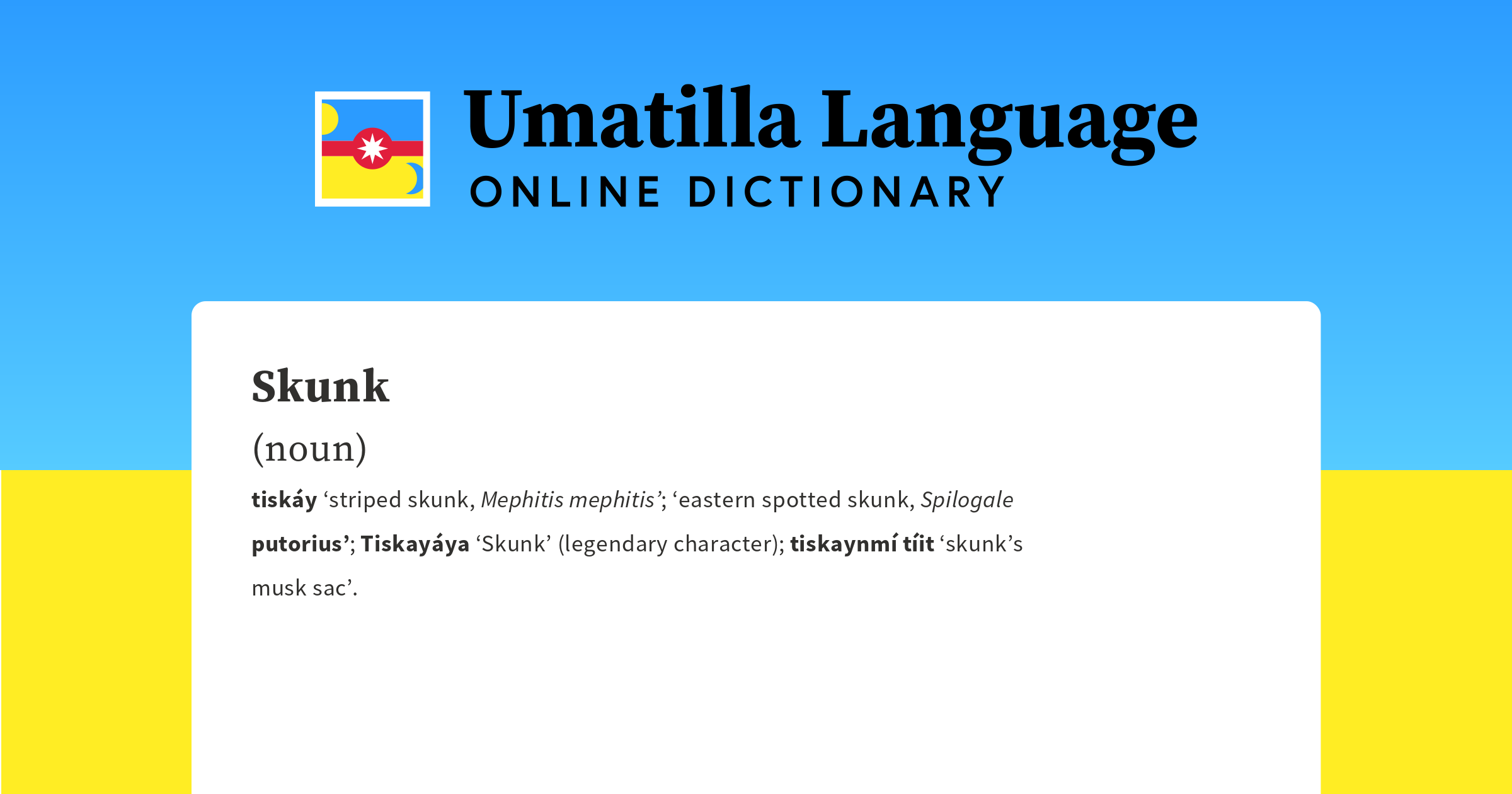 Skunk – Umatilla Language Online Dictionary