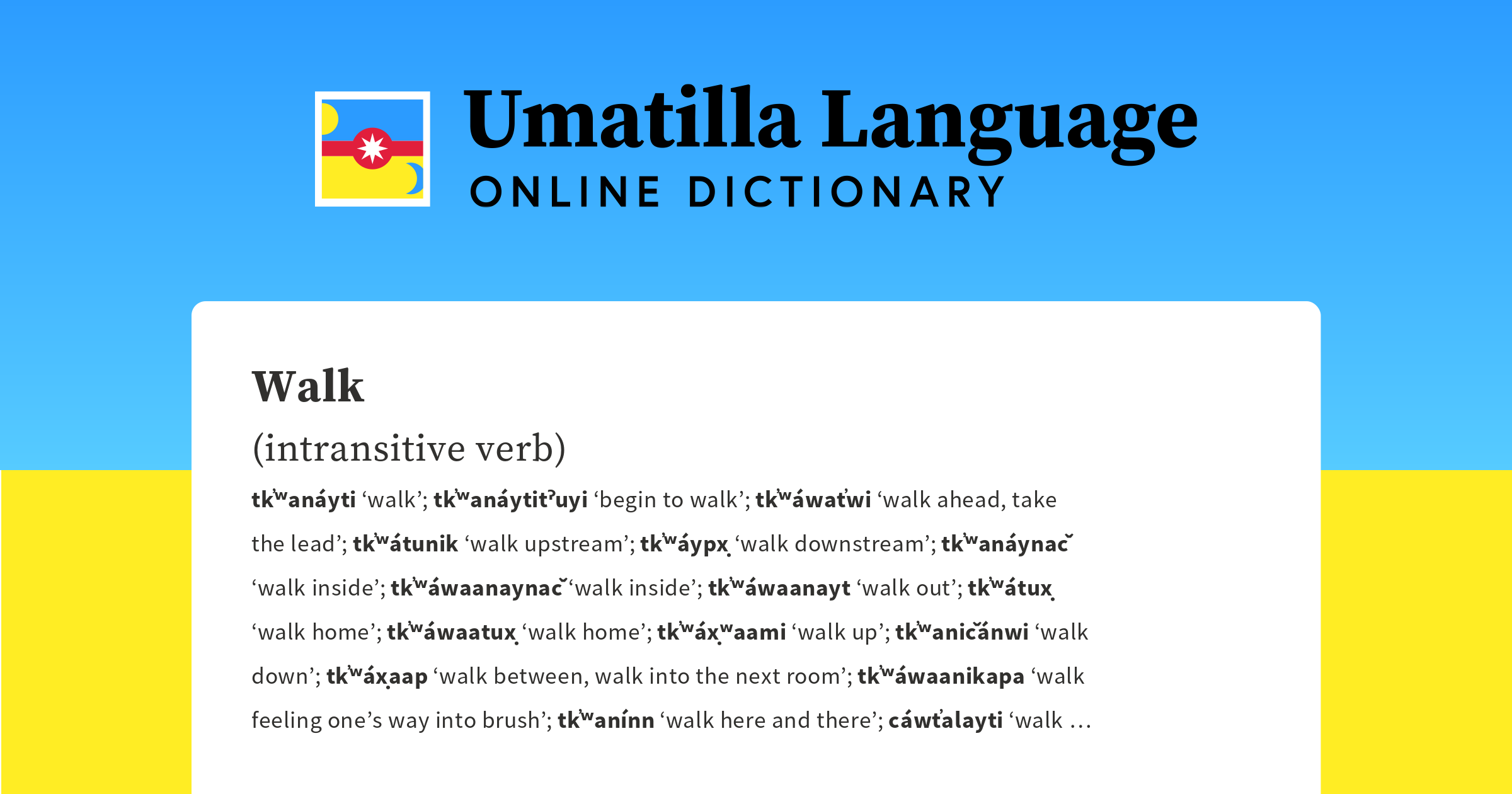 Walk – Umatilla Language Online Dictionary