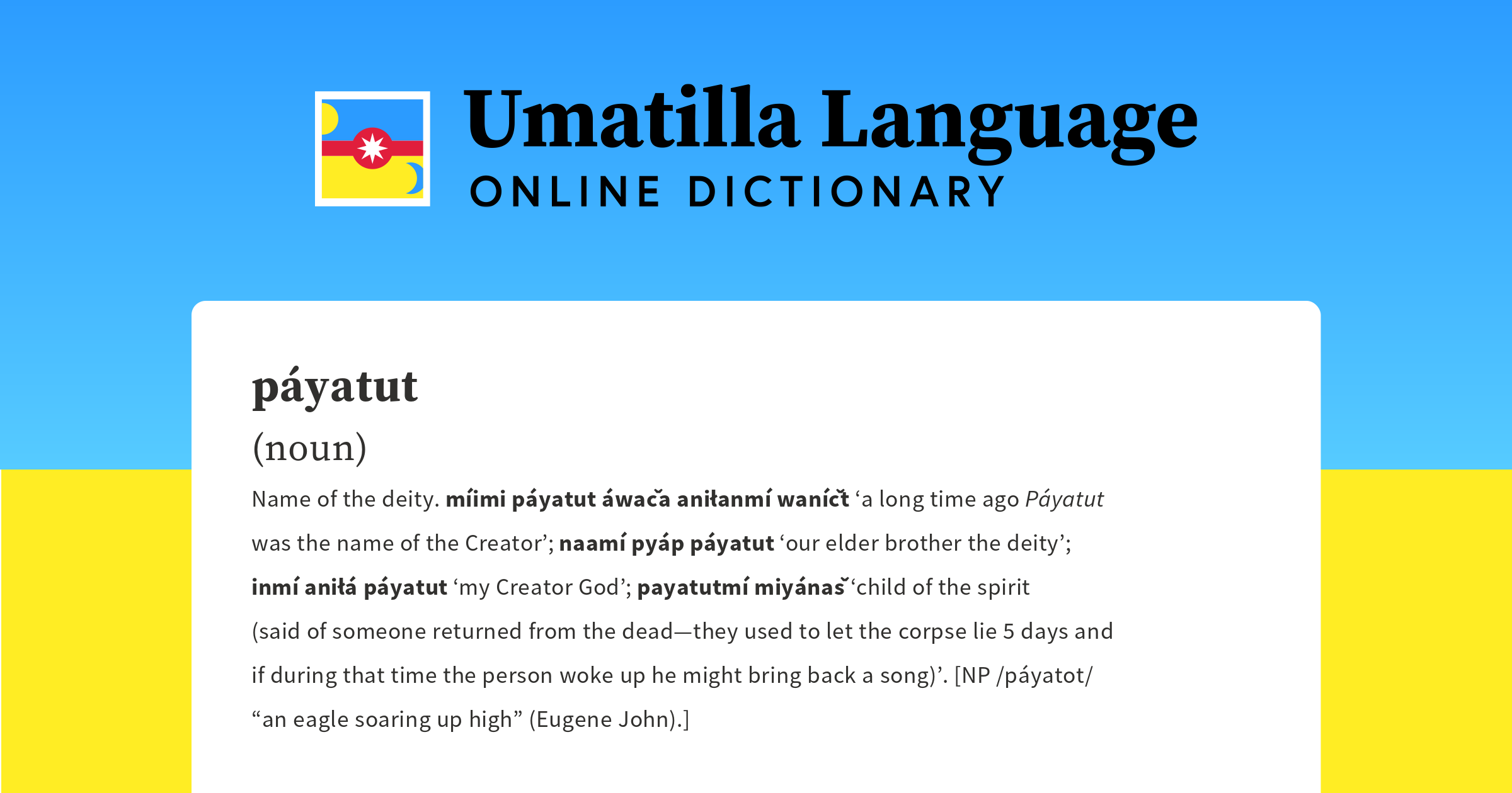 páyatut – Umatilla Language Online Dictionary