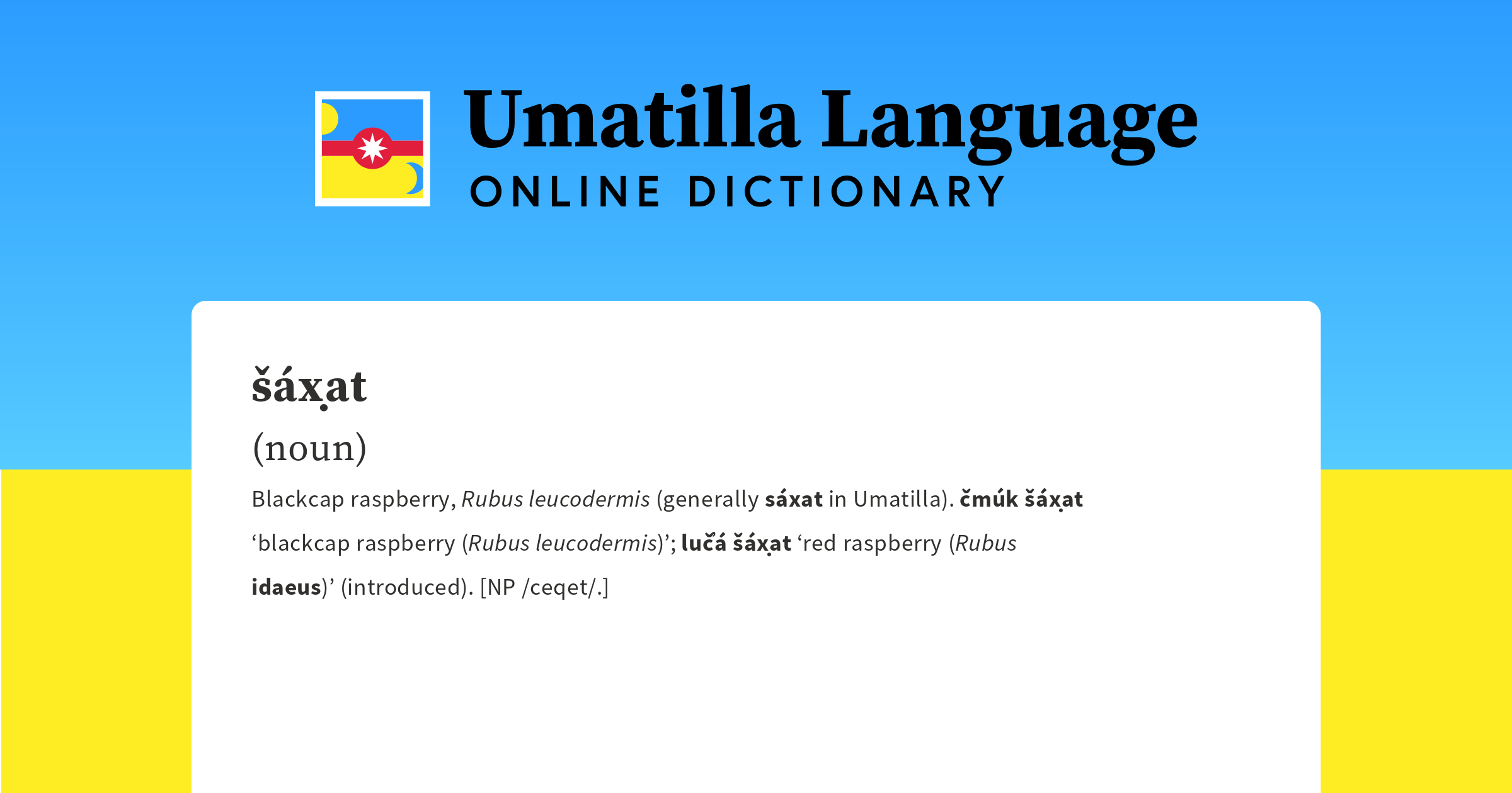 šáx̣at – Umatilla Language Online Dictionary
