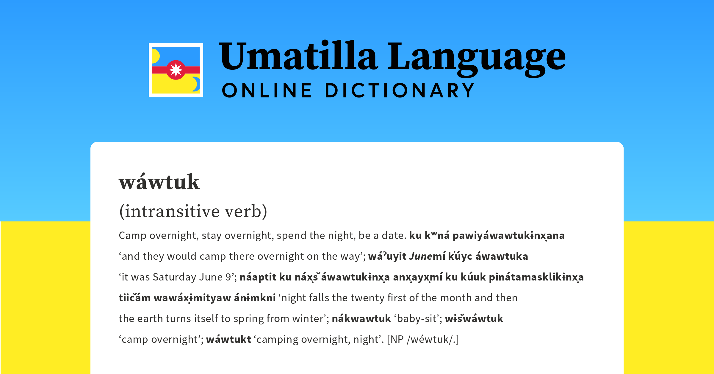 wáwtuk – Umatilla Language Online Dictionary